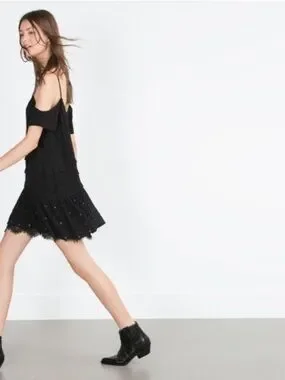 Zara | Dresses | Zara Black Coldshoulder Spaghettistrap Mini Dress ...